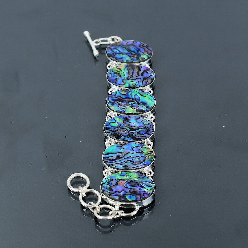 Natural Abalone Shell Bracelet 925 Sterling Silver Bracelet Handmade ...