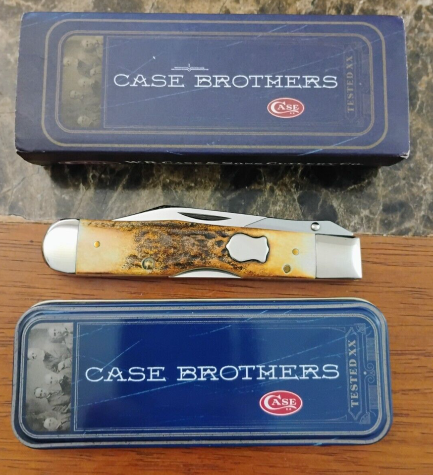 2003 CASE BROTHERS 5111 1/2L SS STAG CHEETAH KNIFE WITH ORIGINAL TIN ...