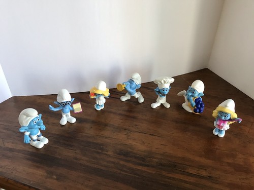 Smurfs Cartoon Action Figures set of 7 -Chef Brainy Greedy Panicky +3 ...