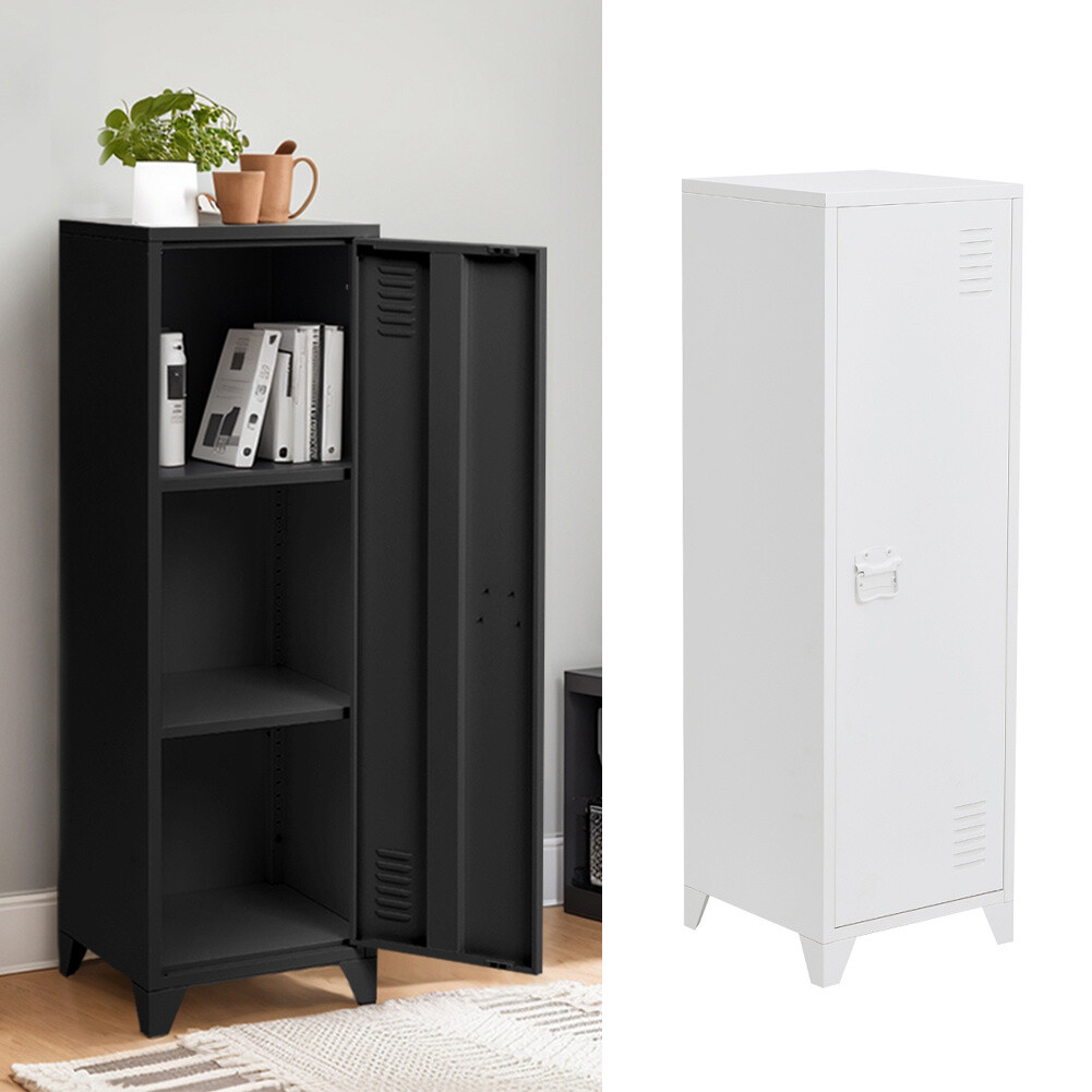 Tall 2 Doors Cabinet Narrow Locker Metal Storage Cupboard Office Filing ...