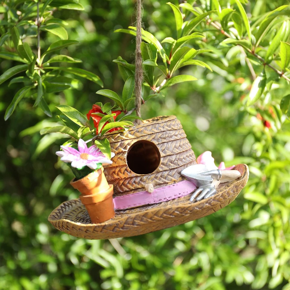 Birdhouse Hanging Bird Houses for Outside, Decorative Straw Hat Bird ...