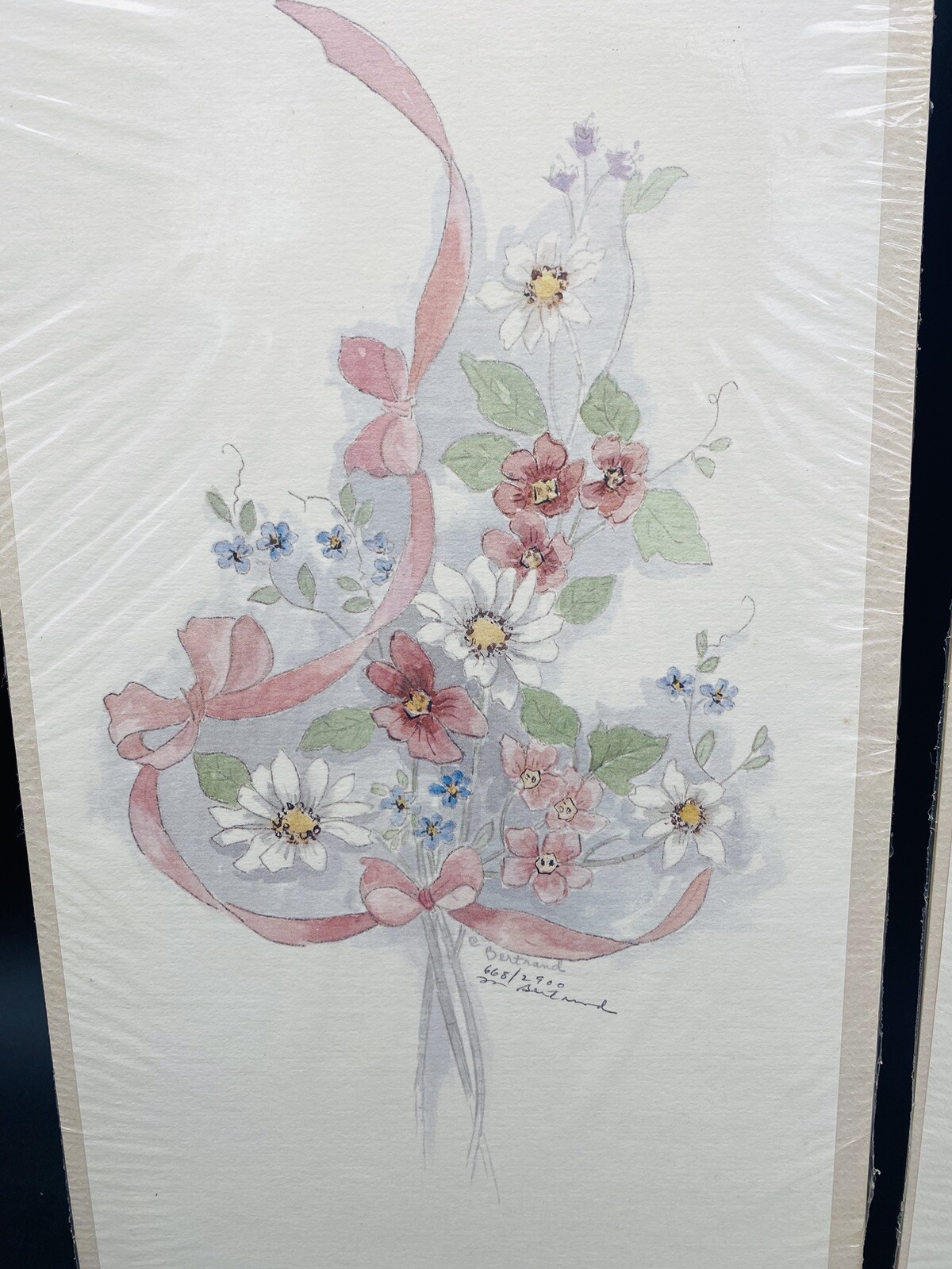 Mary Vincent Bertrand Watercolor Prints Ribbons and Bows #1 & #2 Signed ...