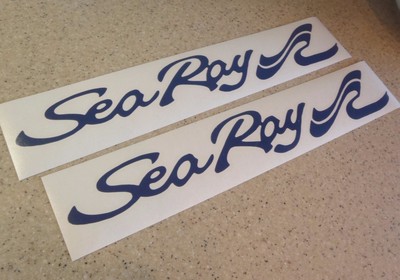 Sea Ray Vintage Boat Decal 18" NAVY Die-Cut 2-PAK FREE SHIP + FREE Fish ...