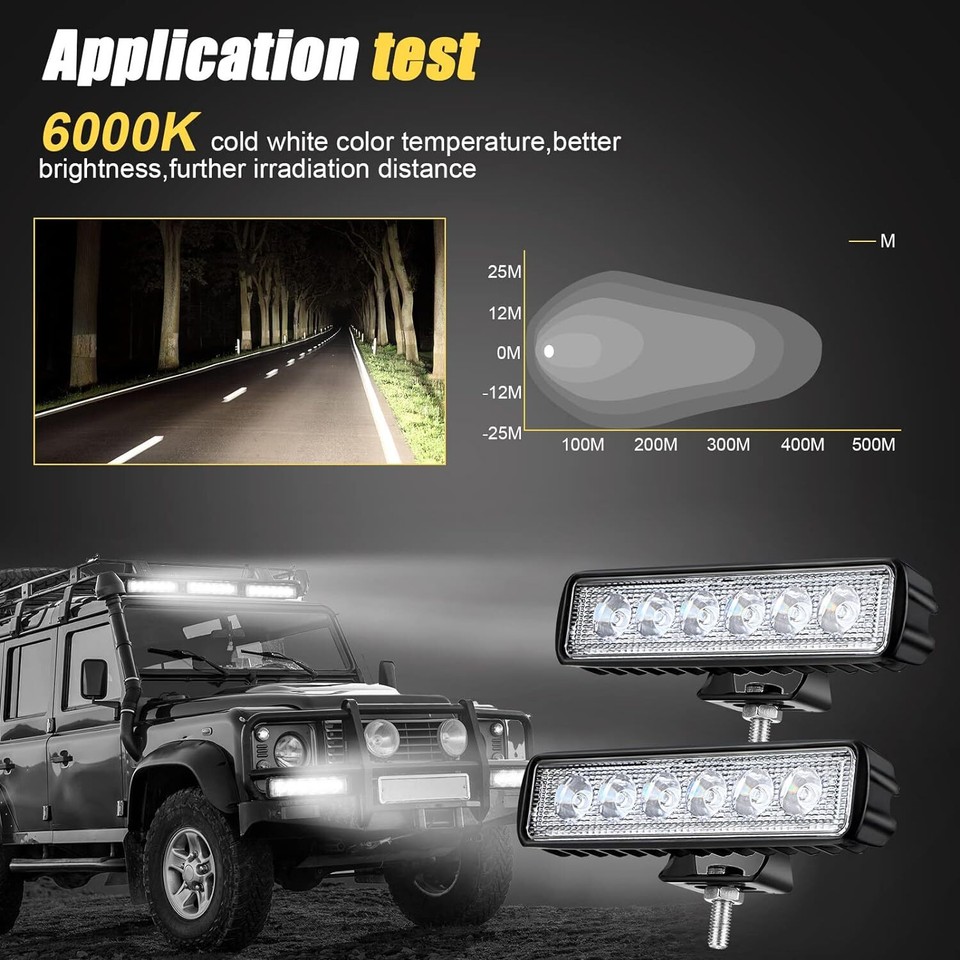 2X 6 Inch LED Work Lights 48W 12V Driving Strip Flood Beam light Bar ...