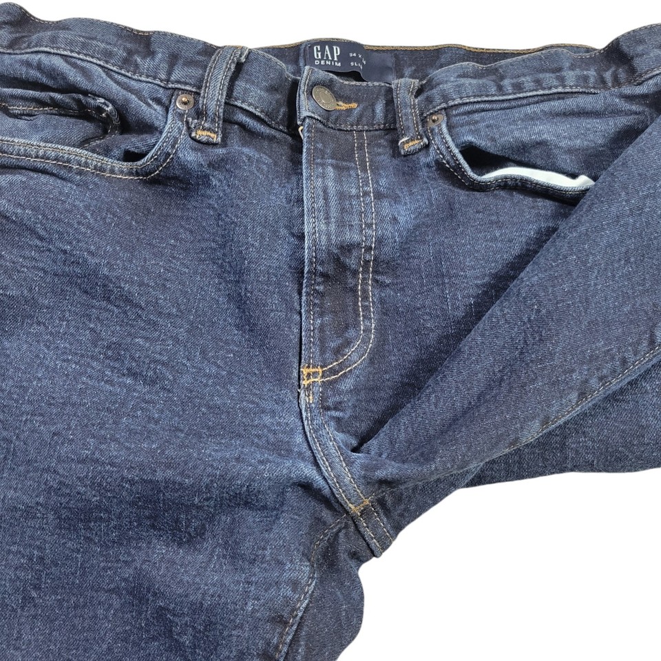 GAP Jeans Mens 34x32.5 Tag 34x34 Slim Fit Denim Dark Wash | eBay