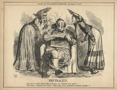RARE 1863 Cartoon: AMERICAN CIVIL WAR - British Neutrality - LINCOLN ...
