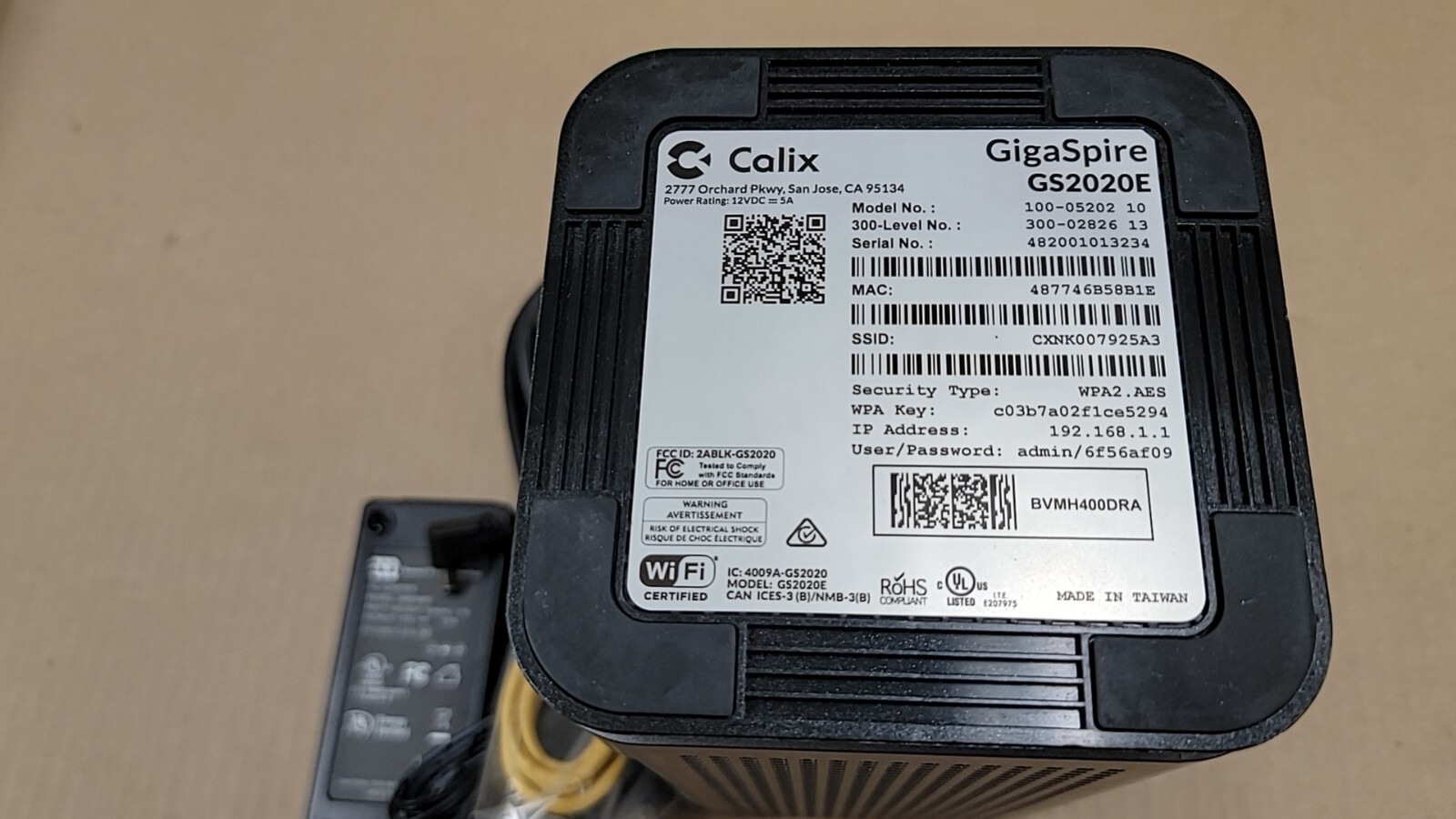 Calix Gigaspire GS2020E Blast 100-05202 AC Power/CAT5 Included TESTED ...