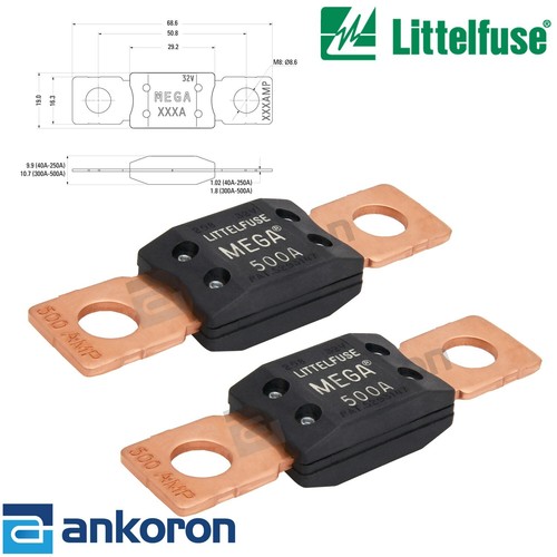 2x 500A Genuine Mega ® Fuse Littelfuse ® 32V High Current Fuses Dual ...