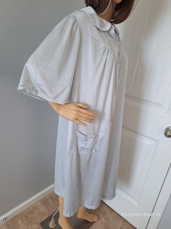 Vintage Housecoat. Nancy King, Size L. Blue. Lace Accents. Sissy Fem CD ...