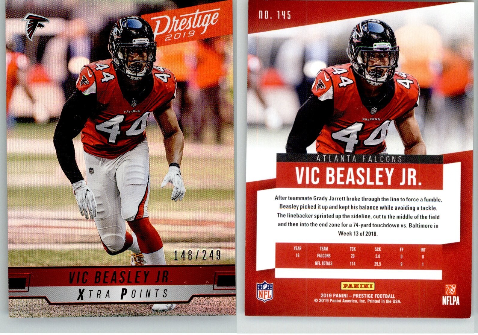 Vic Beasley Jr 2019 Panini Prestige Xtra Points Red #145 /249 Atlanta ...