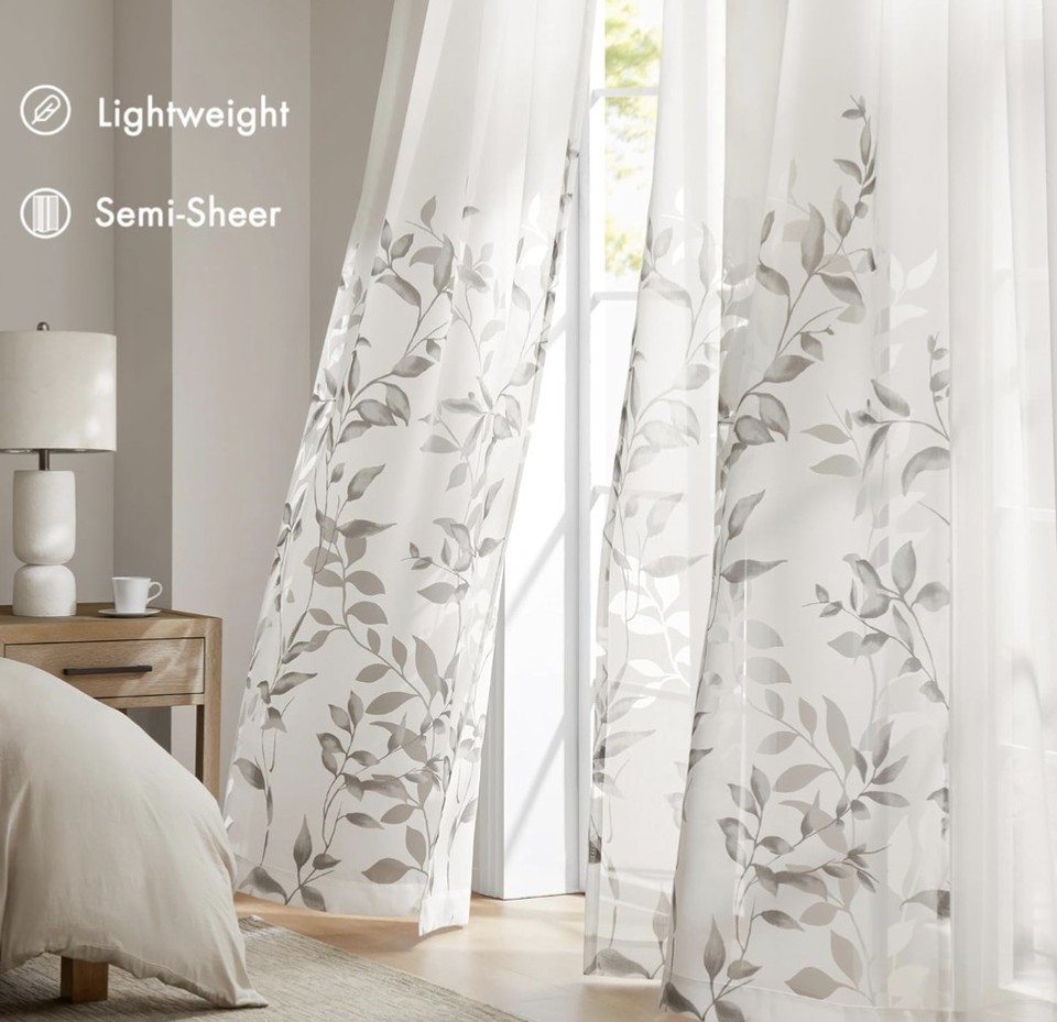 Madison Park Cecily Semi Sheer SINGLE Panel Window Curtain Burnout ...