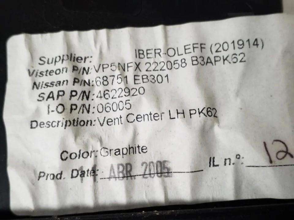 NISSAN PATHFINDER III R51 Cabin Air Intake Grille 68751EB301 2007 ...