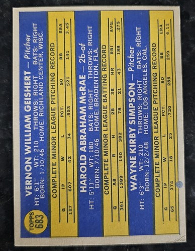 1970 TOPPS HAL MCRAE #683 RC ROOKIE REDS EX | eBay