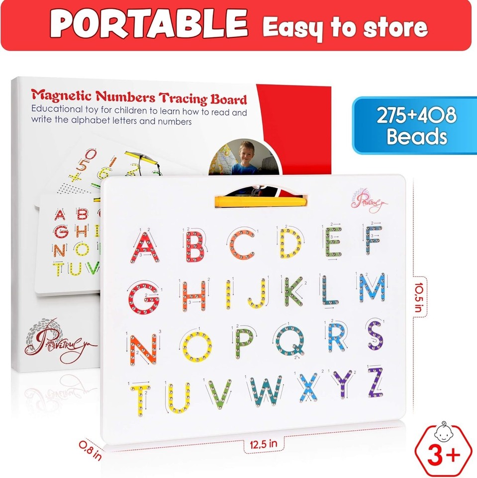 Magnetic Alphabet Tracing Board Double Sided Letters & Numbers Magnetic ...