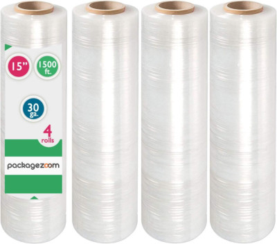 Pre Stretched 15” X 1500 Ft 4 Rolls Stretch Wrap Film Clear Cling ...