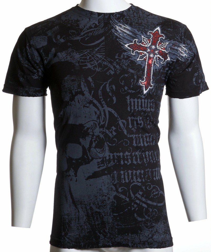 Archaic Affliction Men's T-Shirt RED FLAG Cross Wings Biker Black S-5XL ...