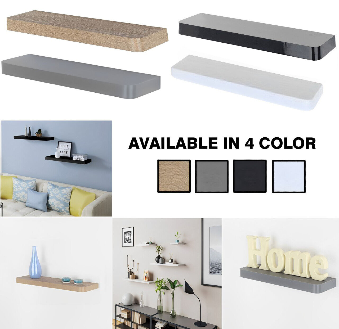 NARROW FLOATING WALL SHELVE SHELF SHELVING KIT RACK DECORATING 4 ...