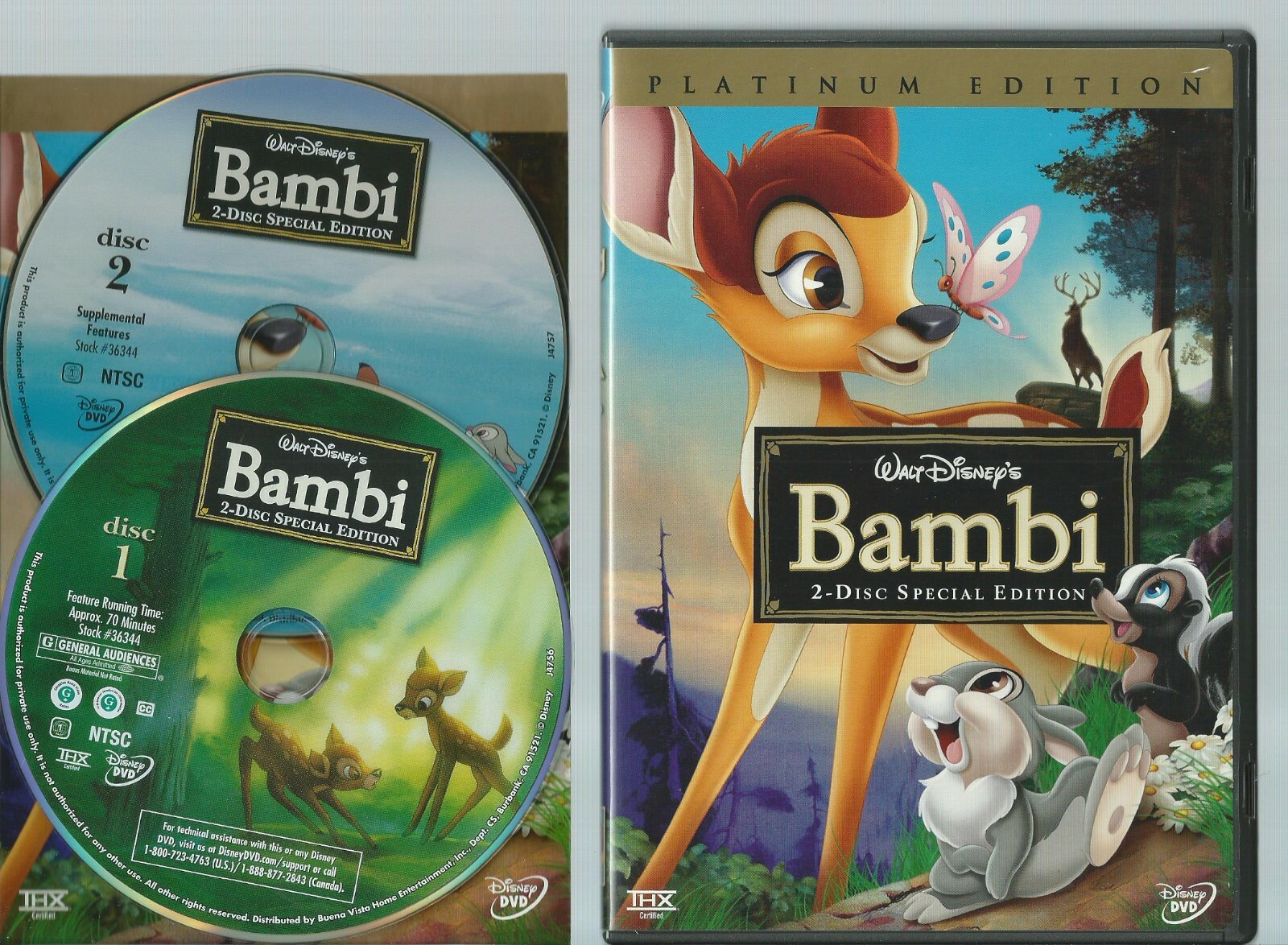 Disney Bambi (DVD, 2005, 2-Disc Set, Platinum Edition) Disc & Cover Art ...