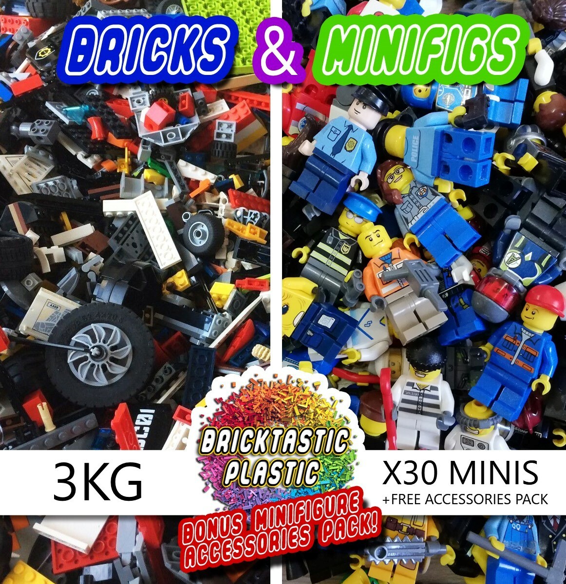 LEGO® STARTER PACKS - 3KG x2600pc's! +30 MINIFIGURES + X30 FREE ...