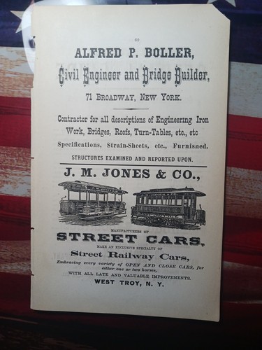 1877 Vintage Railroad Ad JM JONES & CO street Railway Cars West Troy NY ...