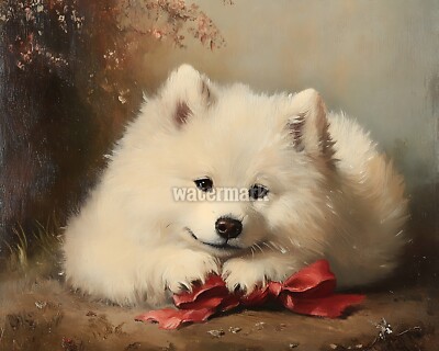 Victorian Samoyed with a bow oil Painting 8x10 Print | eBay