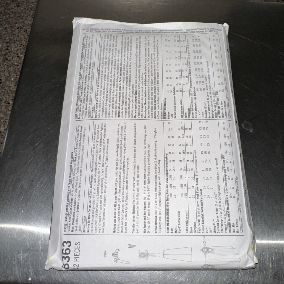 Simplicity 8363 Pattern Medieval Queen Armor Crown Fantasy Ranger 6 8 ...