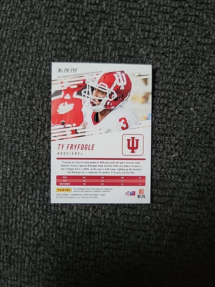 2022 Chronicles Prestige Draft Picks Ty Fryfogle Xtra Points Autograph ...