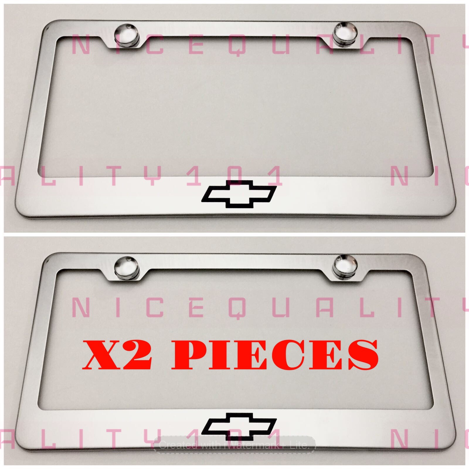2X Chevy Chevrolet Stainless Steel Metal Finished License Plate Frame ...