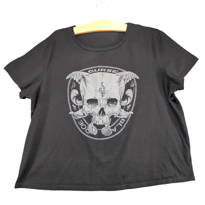 Shein Curve Women's Curse Skull Graphic T-Shirt Black 4XL Short Sleeve ...