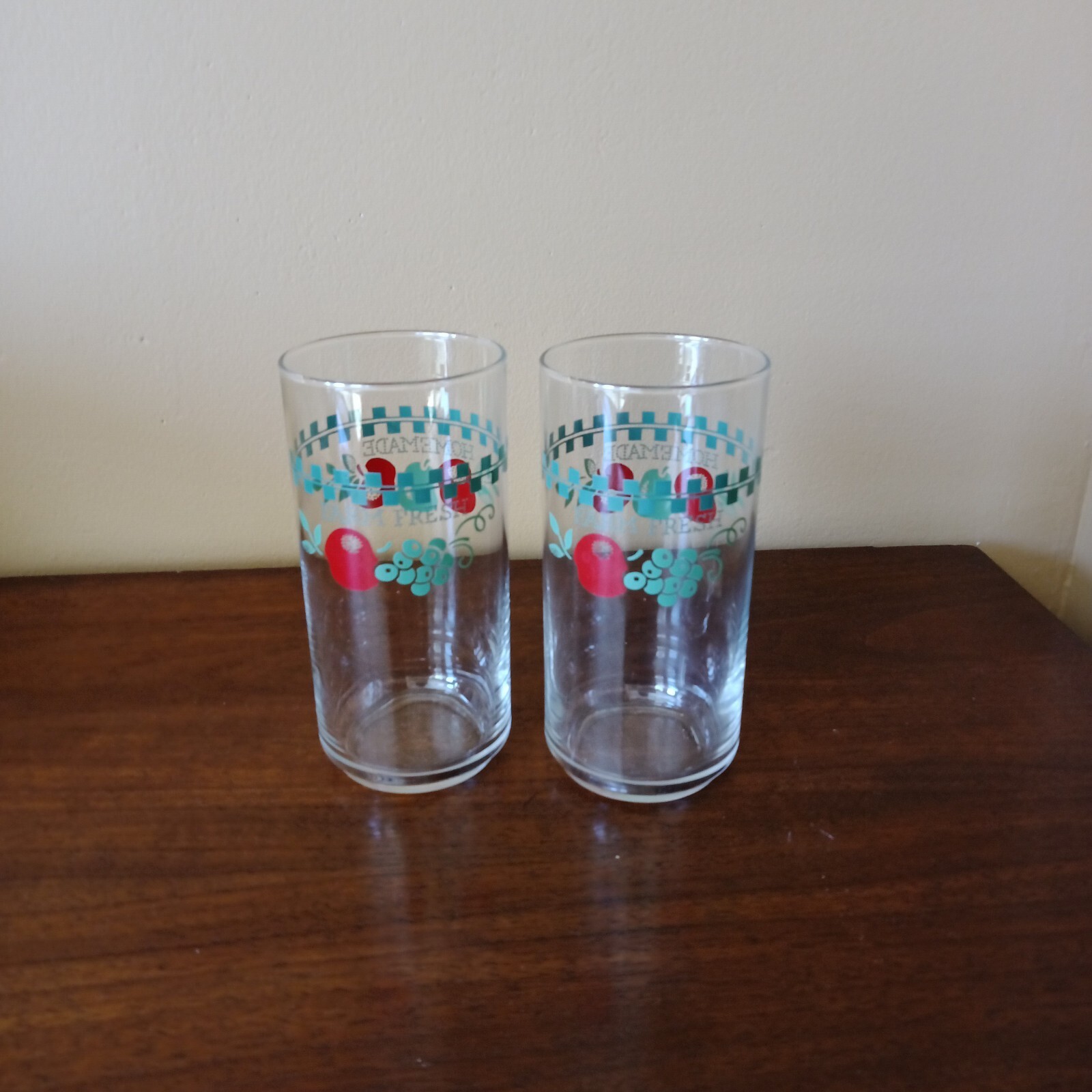 Vintage Set Of 2 Corning Farm Fresh Water/Cold Drink Clear Glasses ...