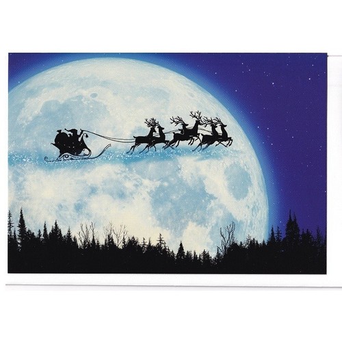 German Made Santa Running Christmas Card, Night Sky Design, Incl ...