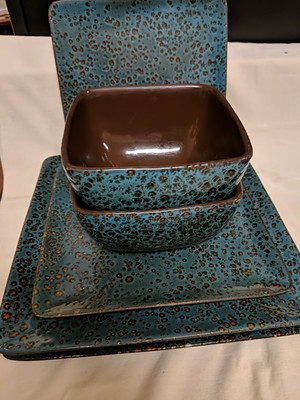 6 Master Cuisine Teal Blue Stoneware Dishes - 2 Dinner Plates, 2 Salad ...