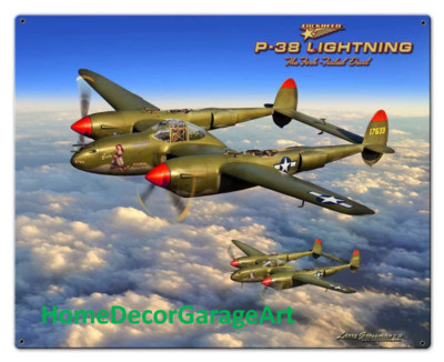 P-38 Lightning Nose Art Aircraft Airplane, Flat Metal Sign, Aviation ...