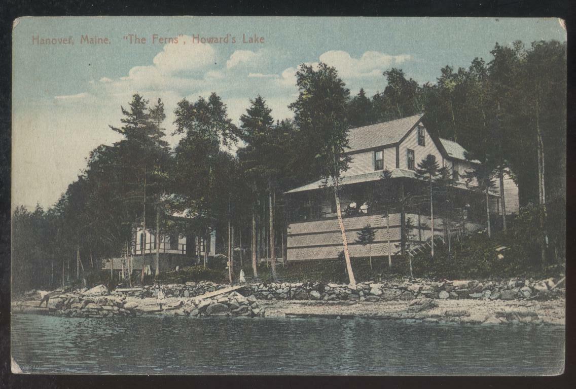 Postcard HANOVER Maine/ME Howard Lake Ferns Shoreline Tourist Cottages ...