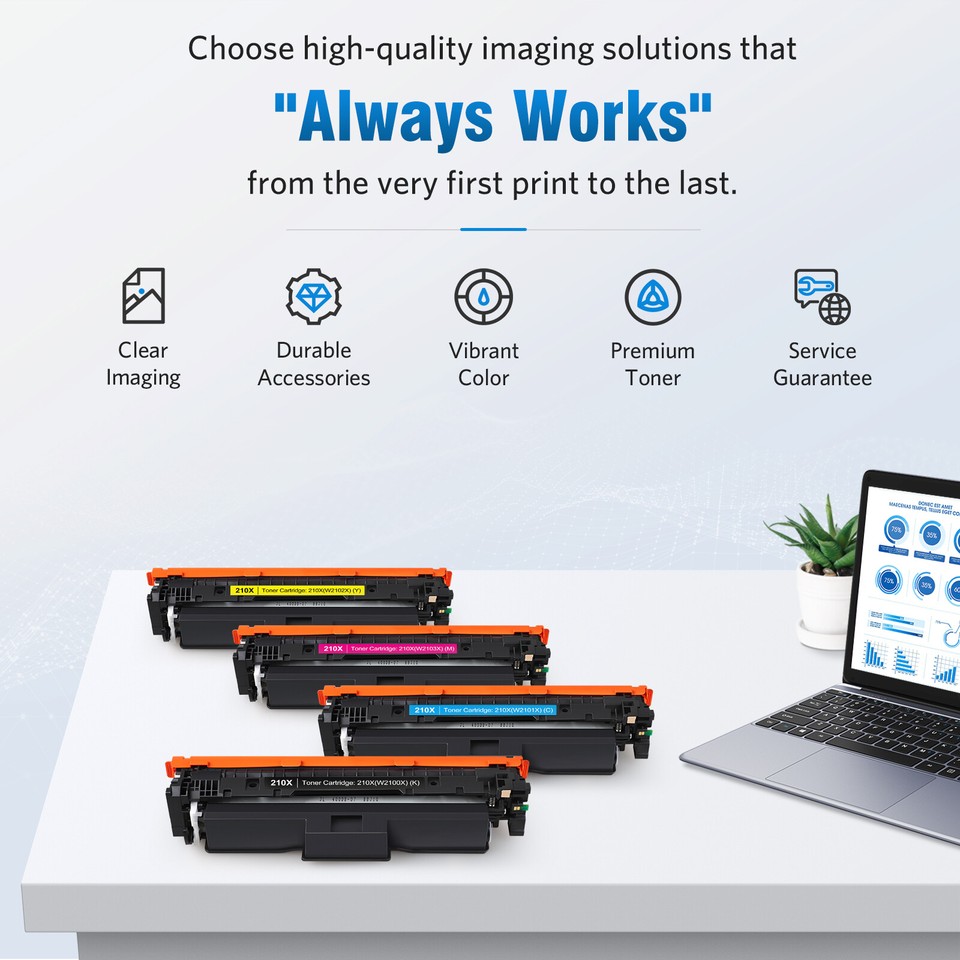 4-Pack W2100X High Yield Toner for HP 210X LaserJet Color Pro 4201 MFP ...