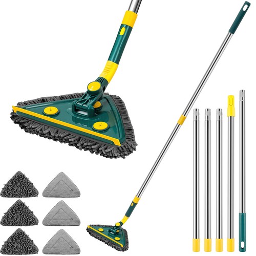 Triangle Cleaning Mop with 6 Mop Cloth Bendable Head Wall Cleaning ...