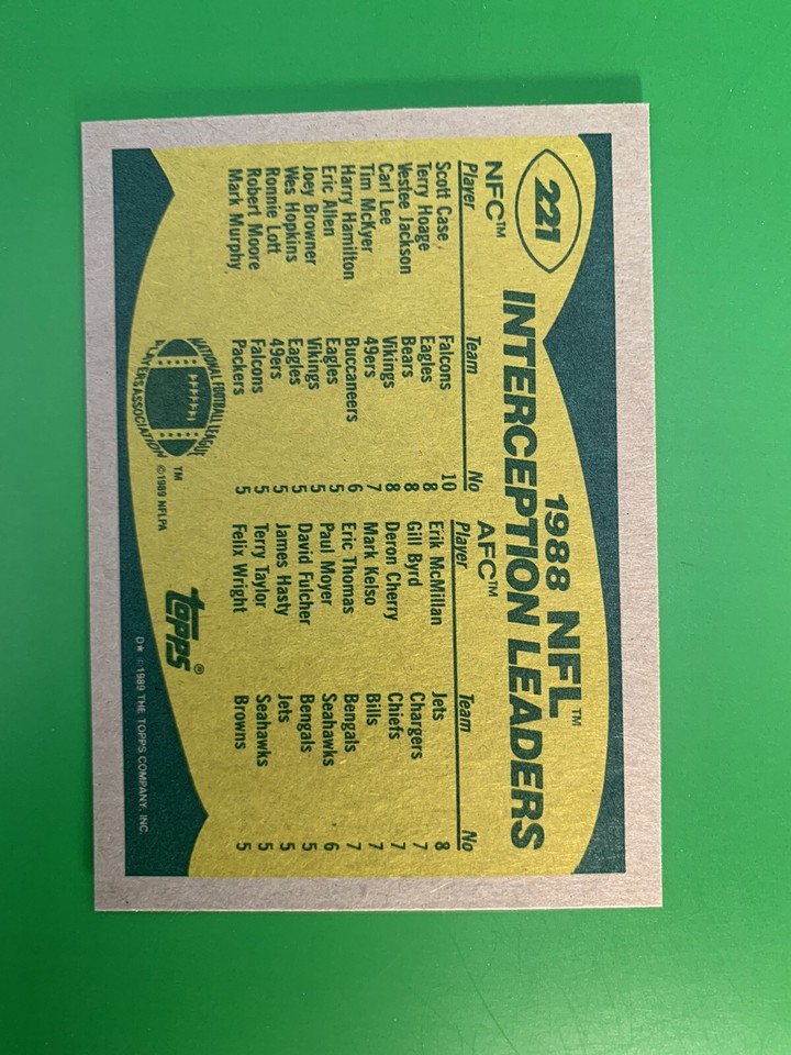 1989 Topps 1988 Interception Leaders - Case / McMillan #221 | eBay