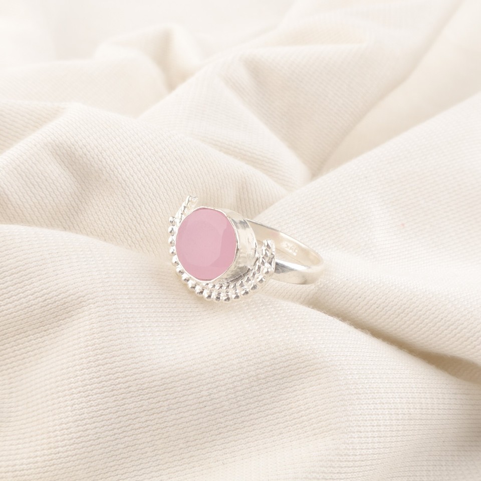 Rose Chalcedony Gemstone 925 Sterling Silver Handmade Ring Jewelry Gift ...