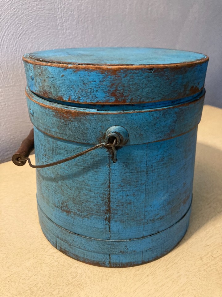 6 5/8" Small Bail Handle Firkin-Primitive-Shaker/Bucket-Blue Paint ...