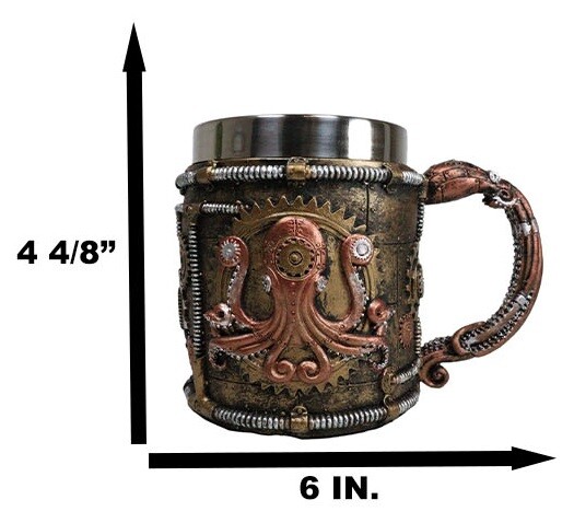 Ebros Steampunk Kraken Octopus Cyborg Drinking Mug Cup 6"W 14 Ounce ...