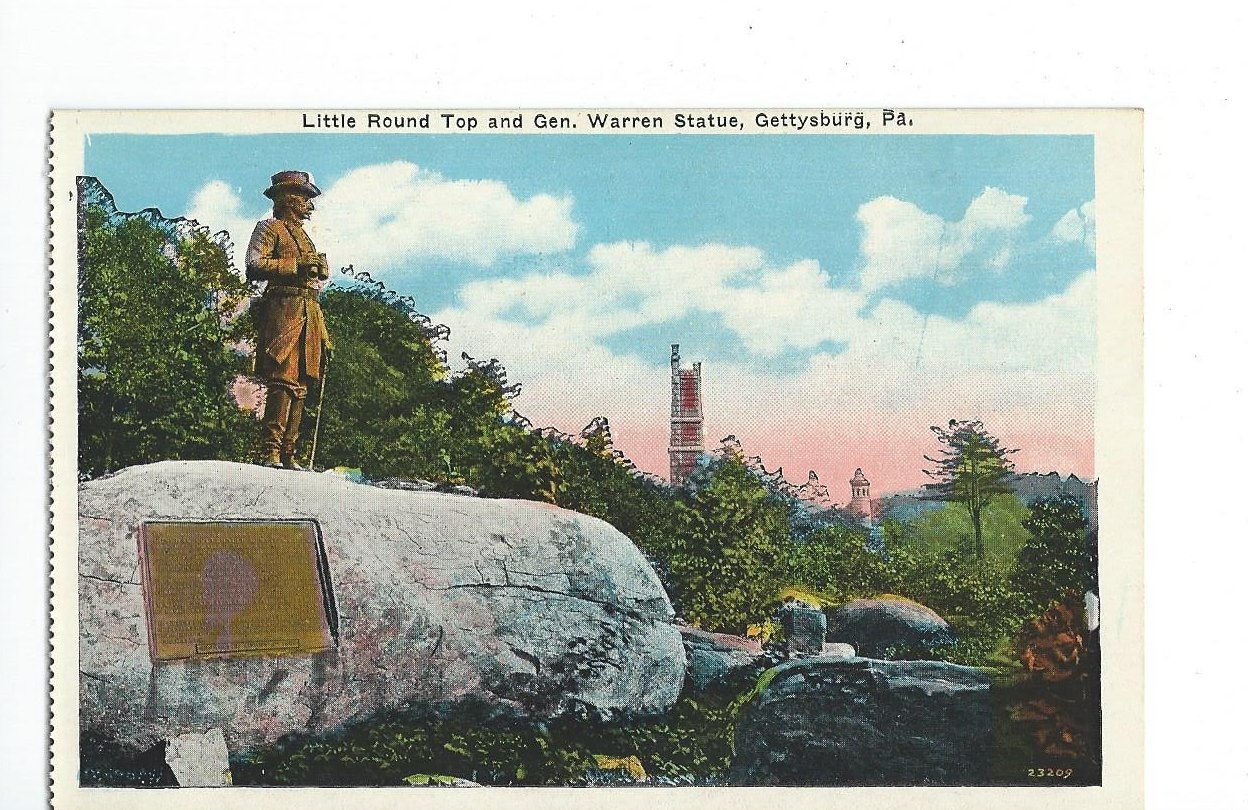 Postcard Little Round Top & General Warren Statue Gettysburg, PA. 1920 ...