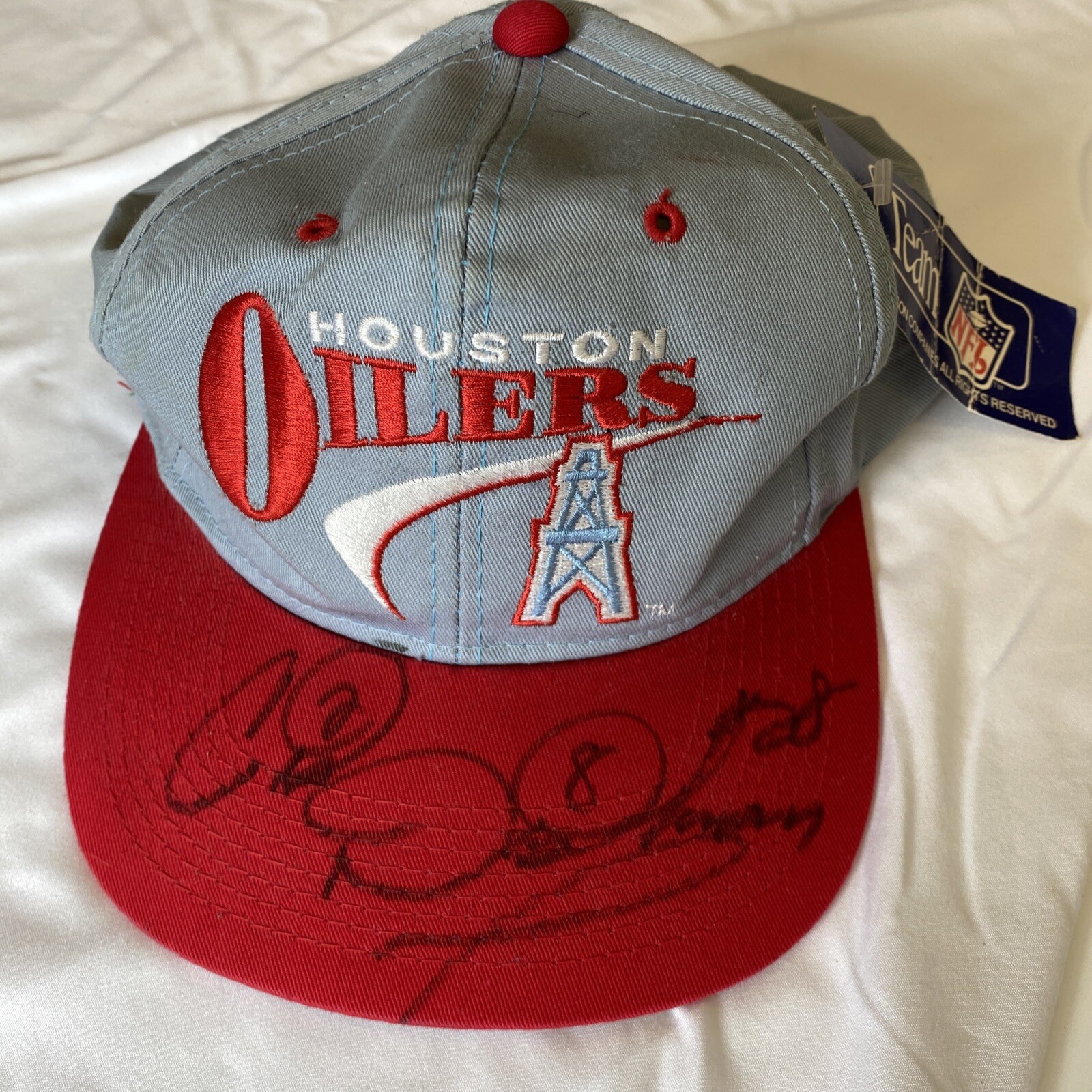 Vintage Houston Oilers Red And Grey Hat With Signature Autographs Chris ...
