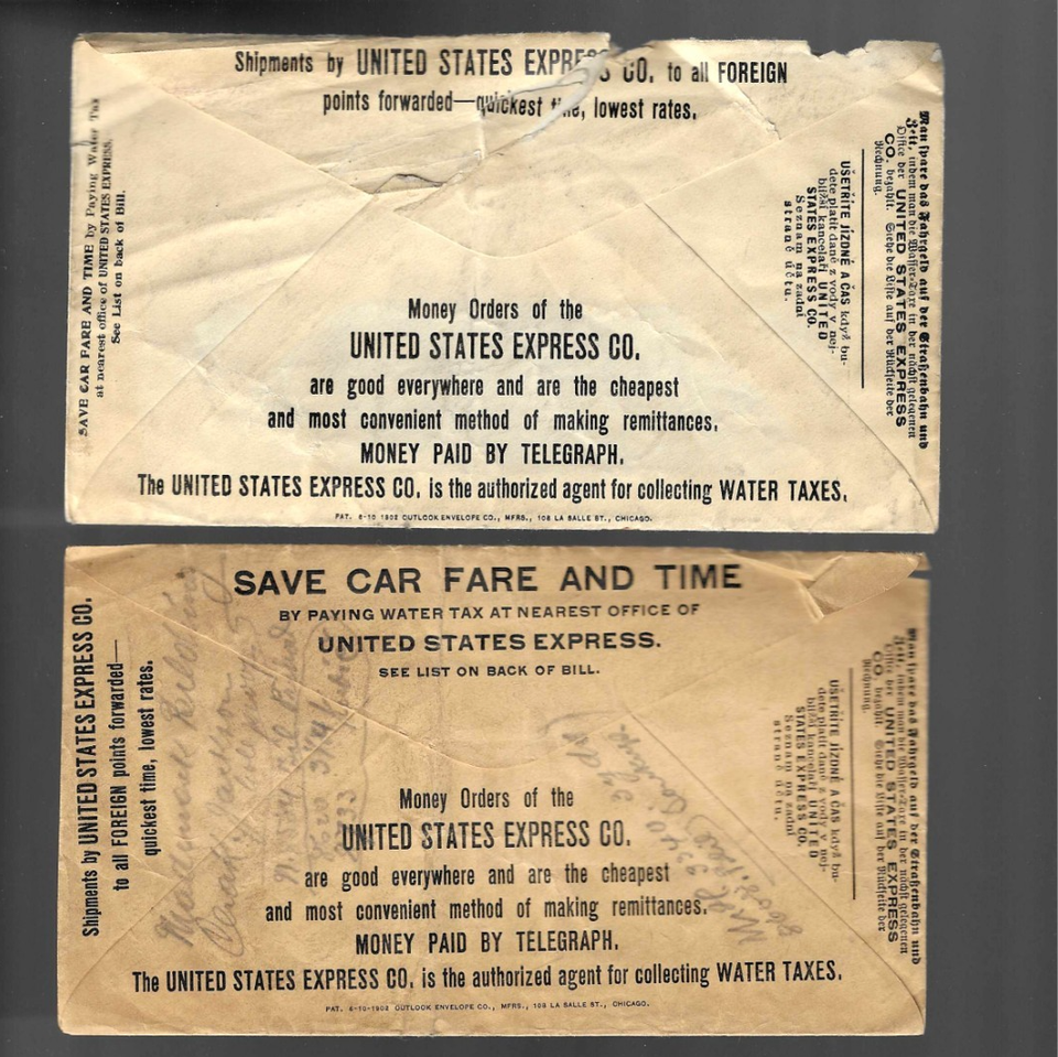 2 1908/1911 United States Express Co covers w/ Shermack machine ...