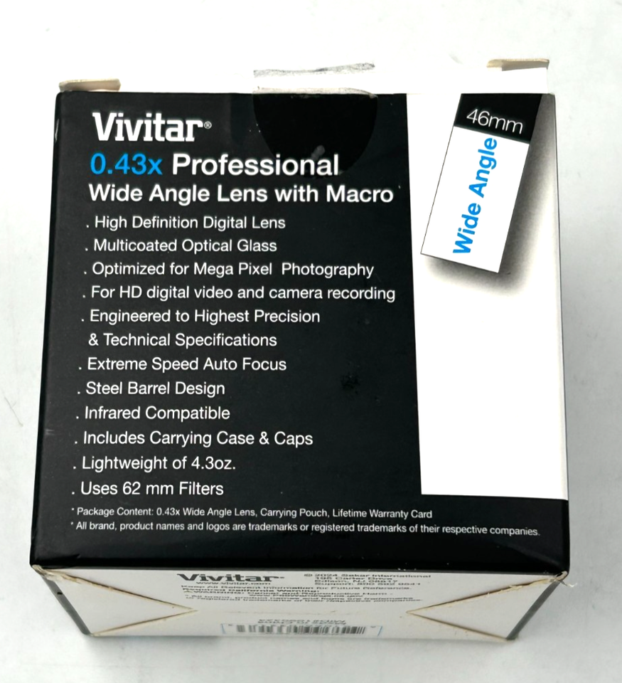 Vivitar 0.43X Professional Wide Angle Lens 46 mm Auto Focus High ...