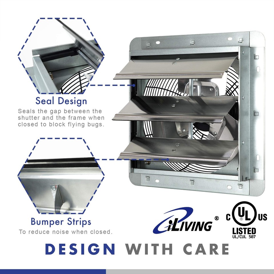 12" Wall Mounted Shutter Exhaust Fan, Automatic Shutter, with ...