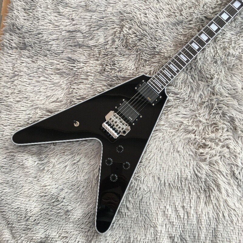 Flying V Electric Guitar Black Tremolo Bridge Rosewood Fretboard Bone ...
