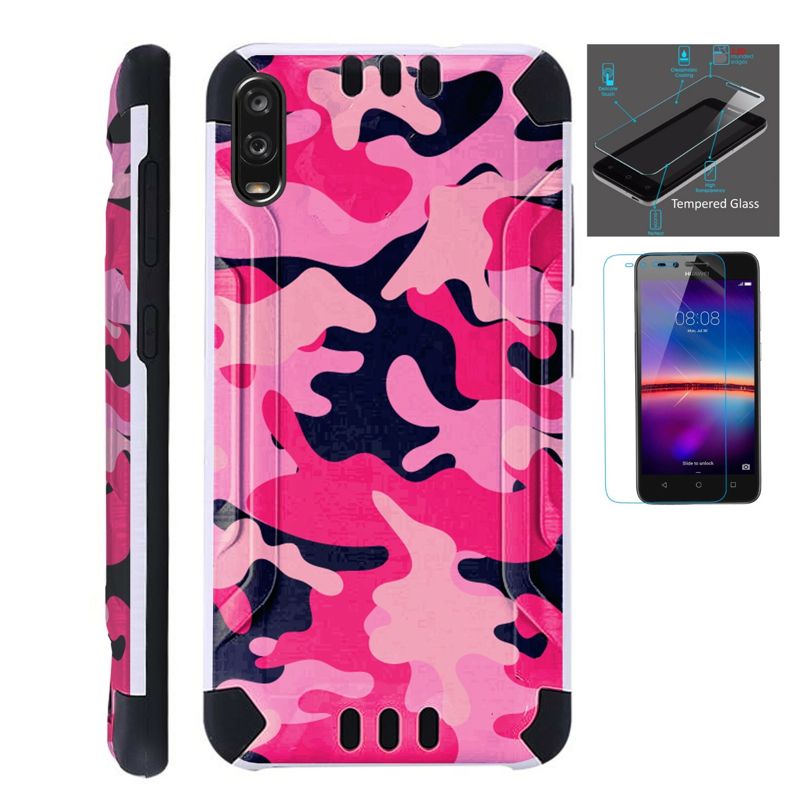 COMBAT for TCL A2X A2 Phone Case Cover + SCREEN PROTECTOR / PINK BLACK ...