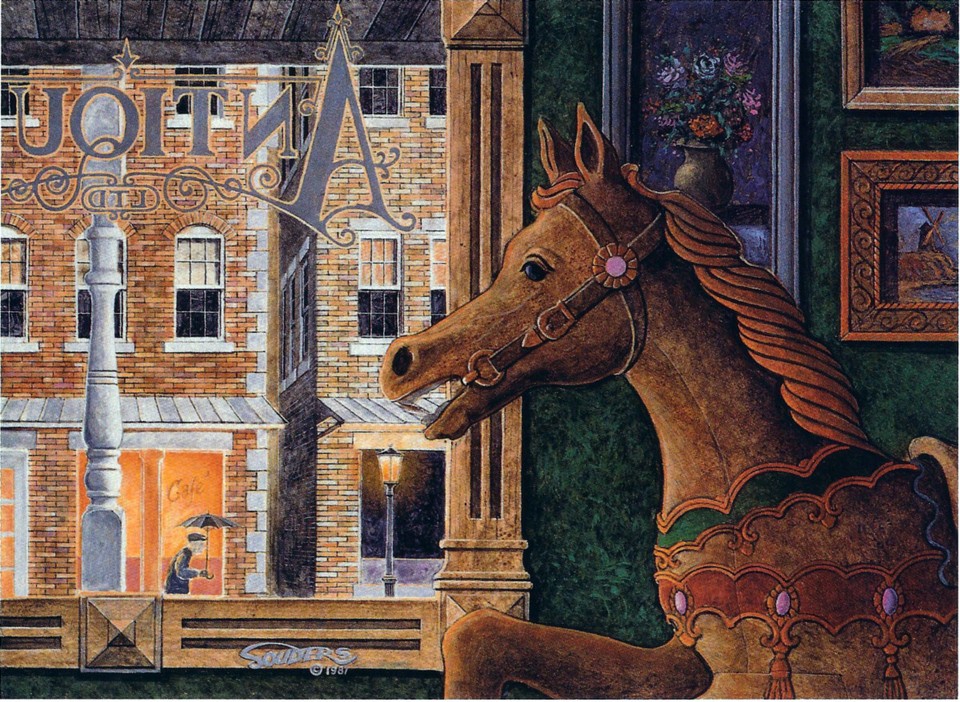 Antique Shop Vintage Carousel Rocking Horse Matted Art HAND SIGNED ...