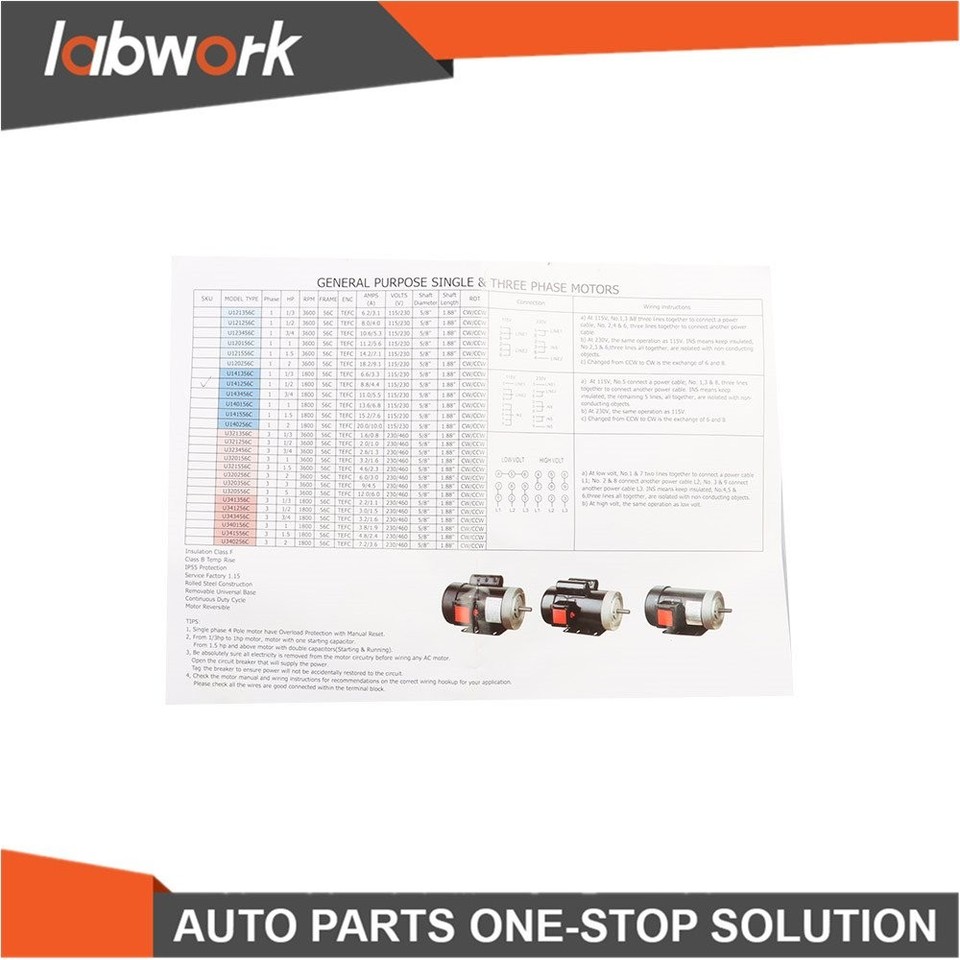 Labwork General Purpose Electric Motor 0.5HP 56C 1725RPM Single Phase ...