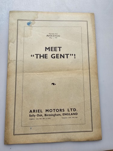 Meet The Gent 1000cc Ariel Four With Telescope Front Legs. Brochure ...